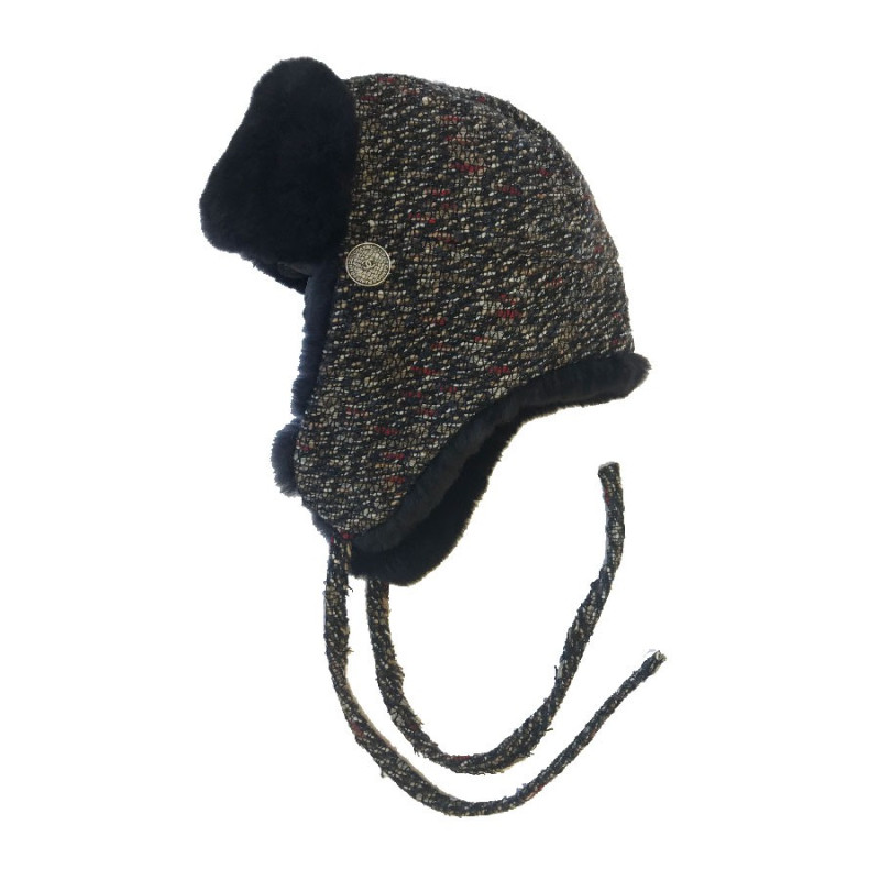 Chapka T 57 CHANEL en tweed multicolore et orylag noir et bleu - VALOIS ...